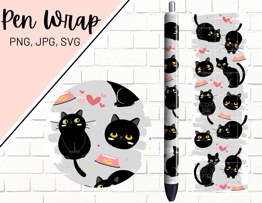 Cat Pen Wrap, Kitten Pen Wrap, Black Cat Pen Wrap, Epoxy Pen Wrap, Pen ...