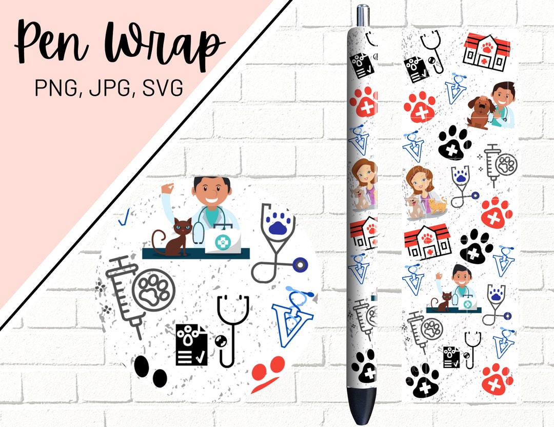Vet Pen Wrap, Veterinarian Pen Wrap, Glitter Pen Wrap, Vet Tech Pen ...