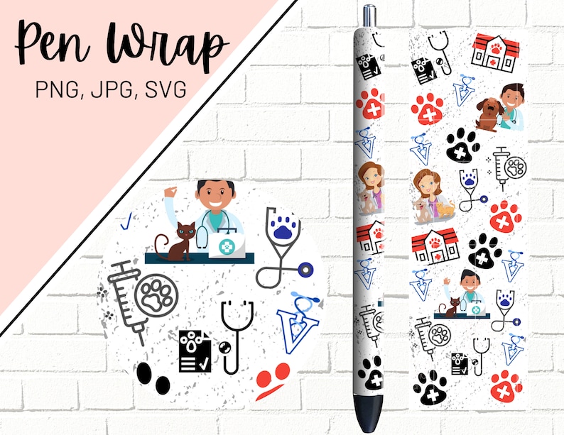 Vet Pen Wrap, Veterinarian Pen Wrap, Glitter Pen Wrap, Vet Tech Pen ...