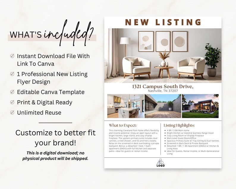 New Listing Real Estate Flyer | Editable Canva Marketing Design for ...