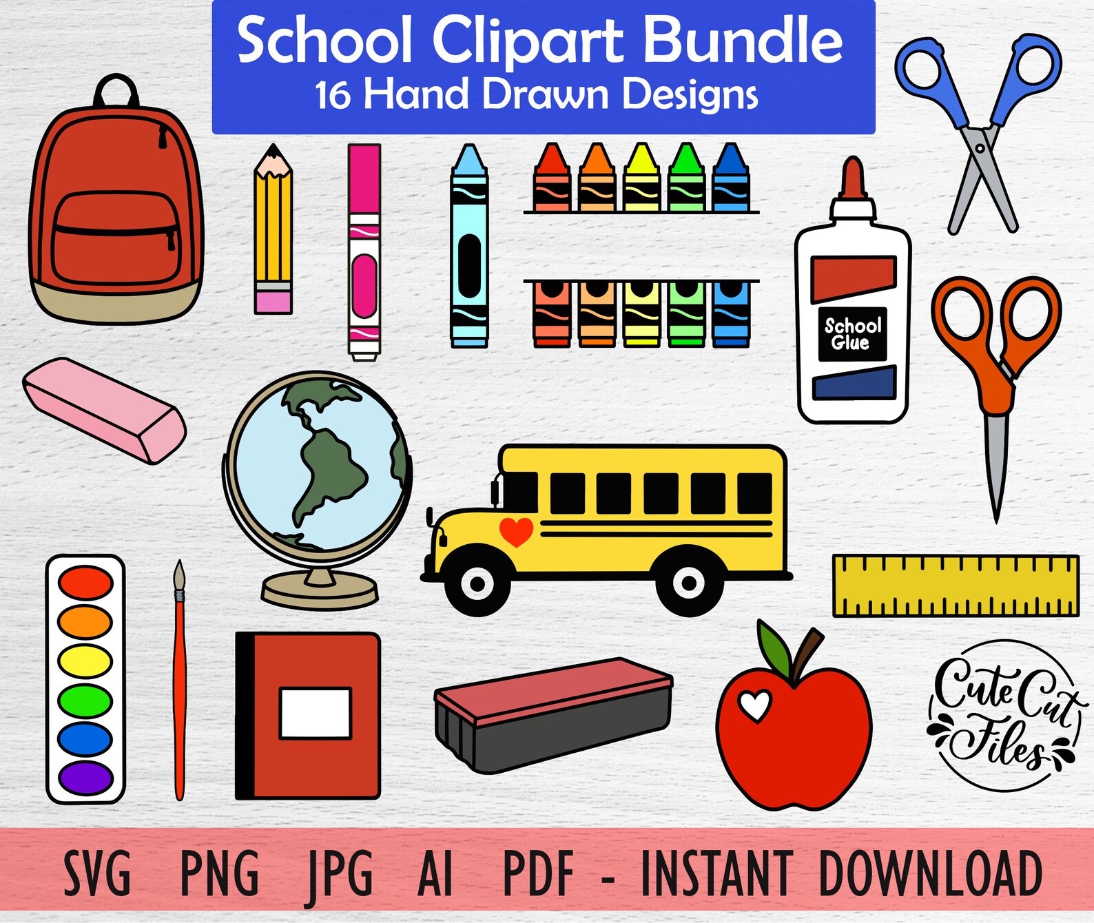 School Clipart Bundle SVG PNG DXF School Bus Svg School Supplies Svg ...