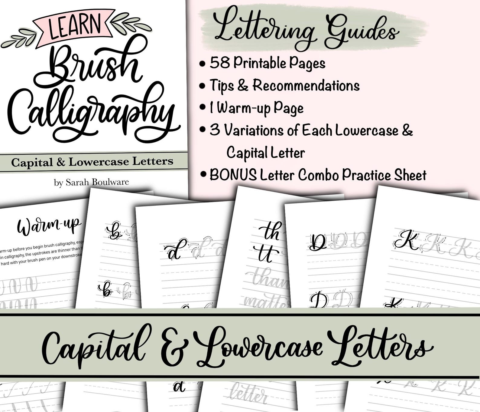 Brush Calligraphy Alphabet Practice Sheets | Traceable Lettering ...