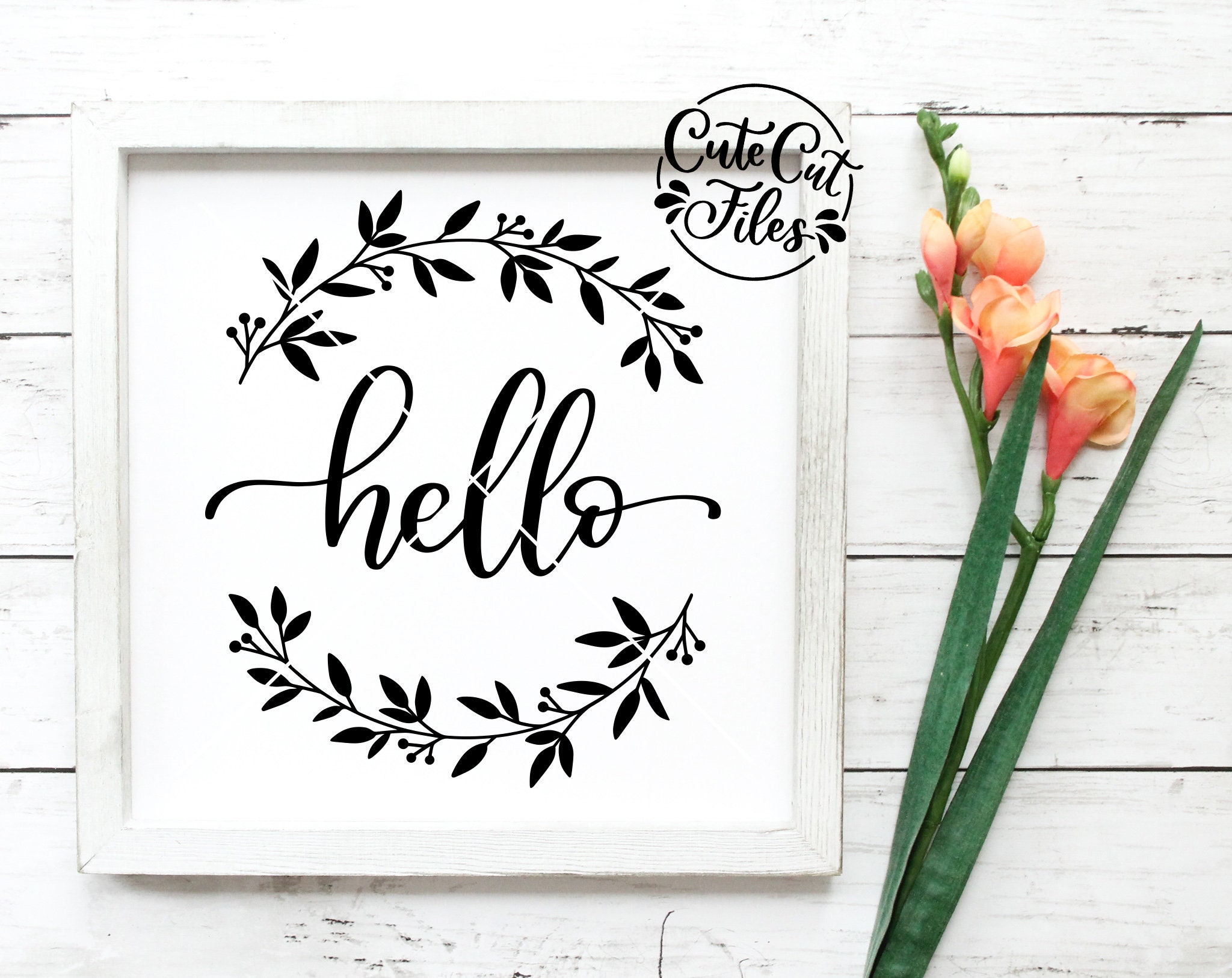 Hello Wreath SVG DXF PNG / Hello Cut File / Hello Clipart / | Etsy