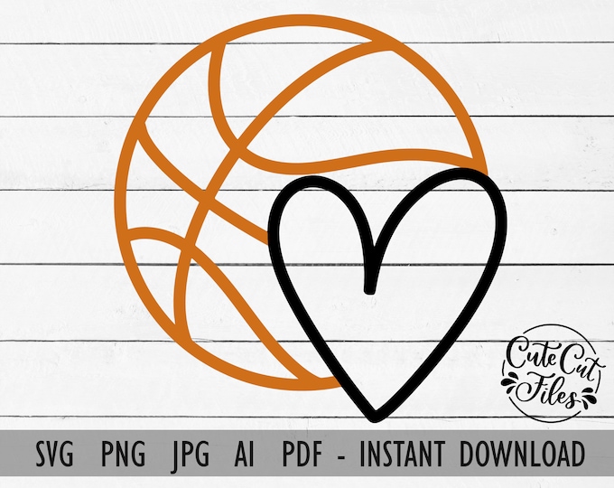 Basketball Heart SVG Cut File for Cricut & Silhouette, Heart Shaped ...