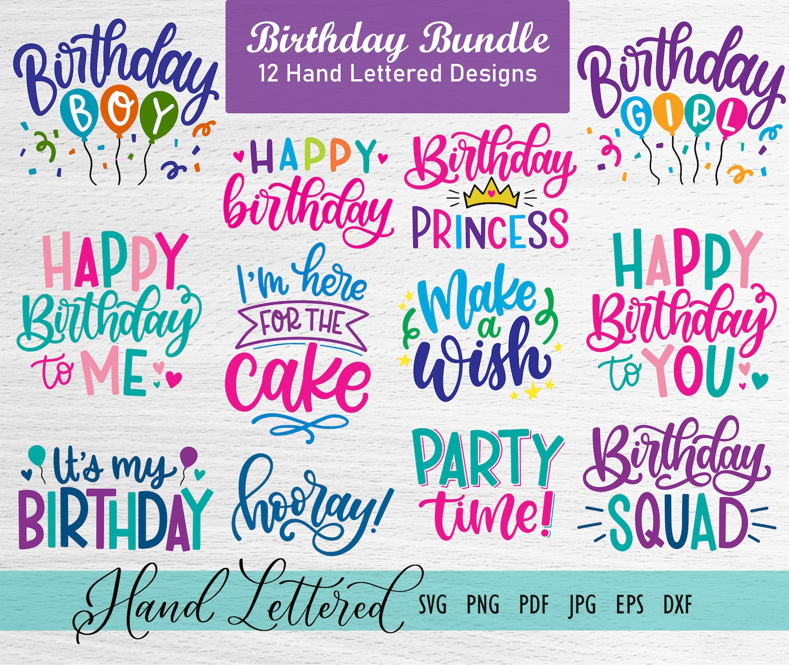 Birthday Bundle SVG PNG DXF Birthday Designs Hand Lettered - Etsy