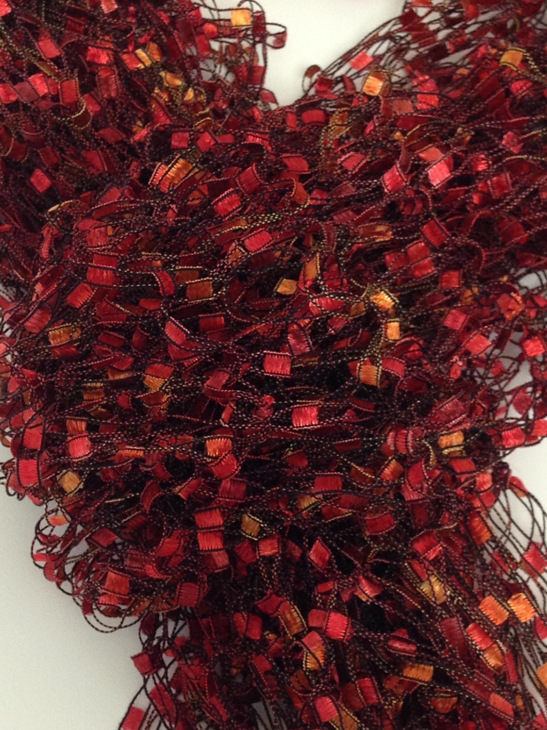 Red Ribbon Scarf, fancy scarf, elegant scarf, chic scarf, ladder yarn ...