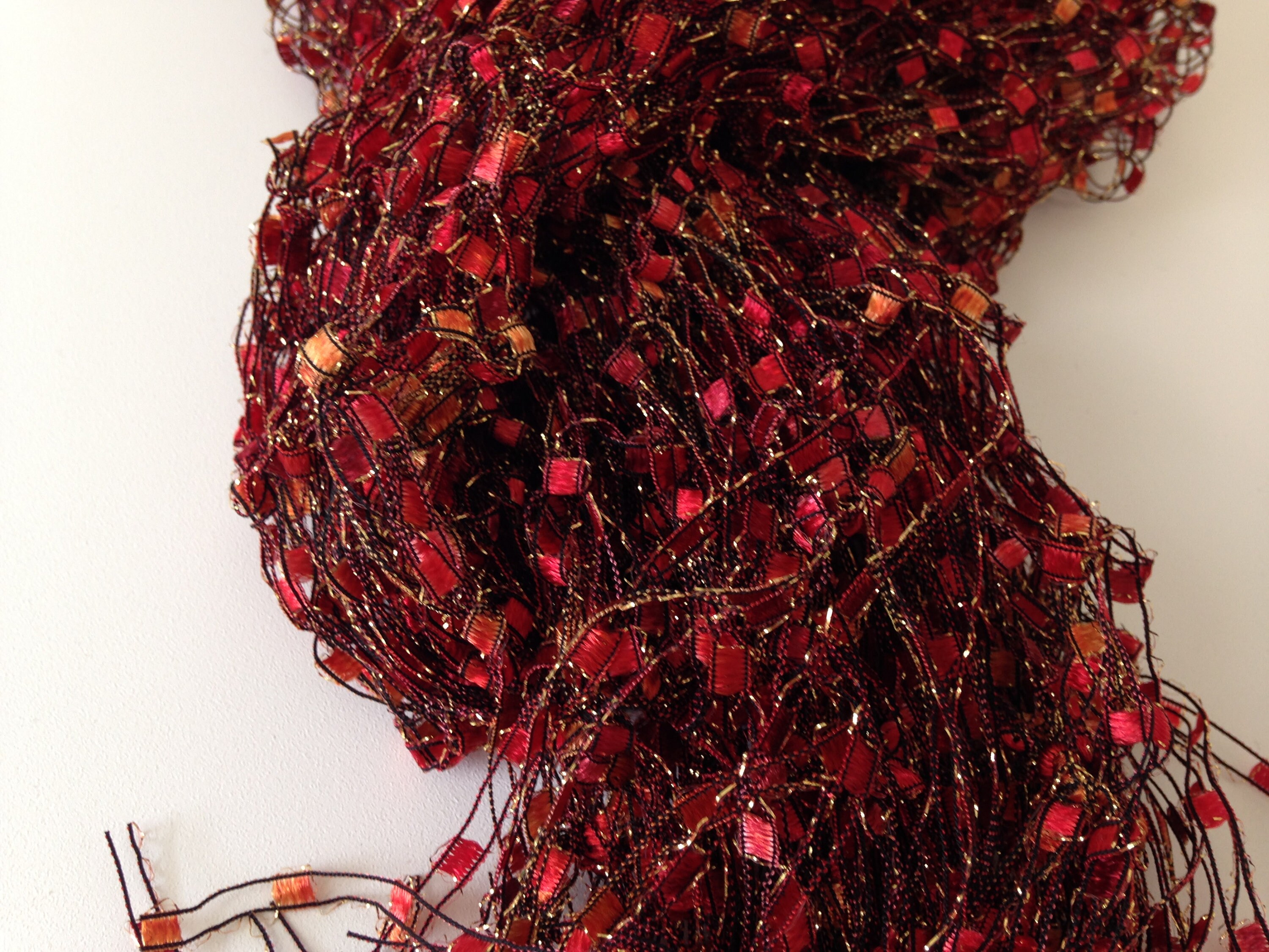 Red Ribbon Scarf, fancy scarf, elegant scarf, chic scarf, ladder yarn ...