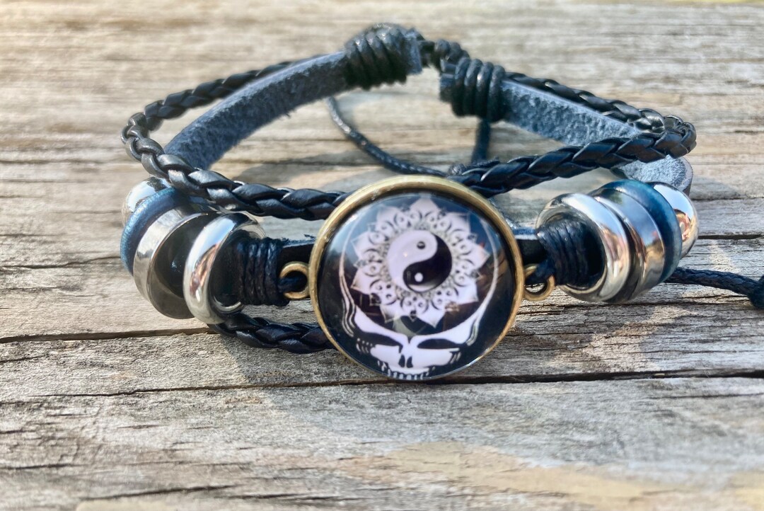 NEW GD SYF Yin & Yang Woven Leather Beaded Adjustable Glass Cabochon ...