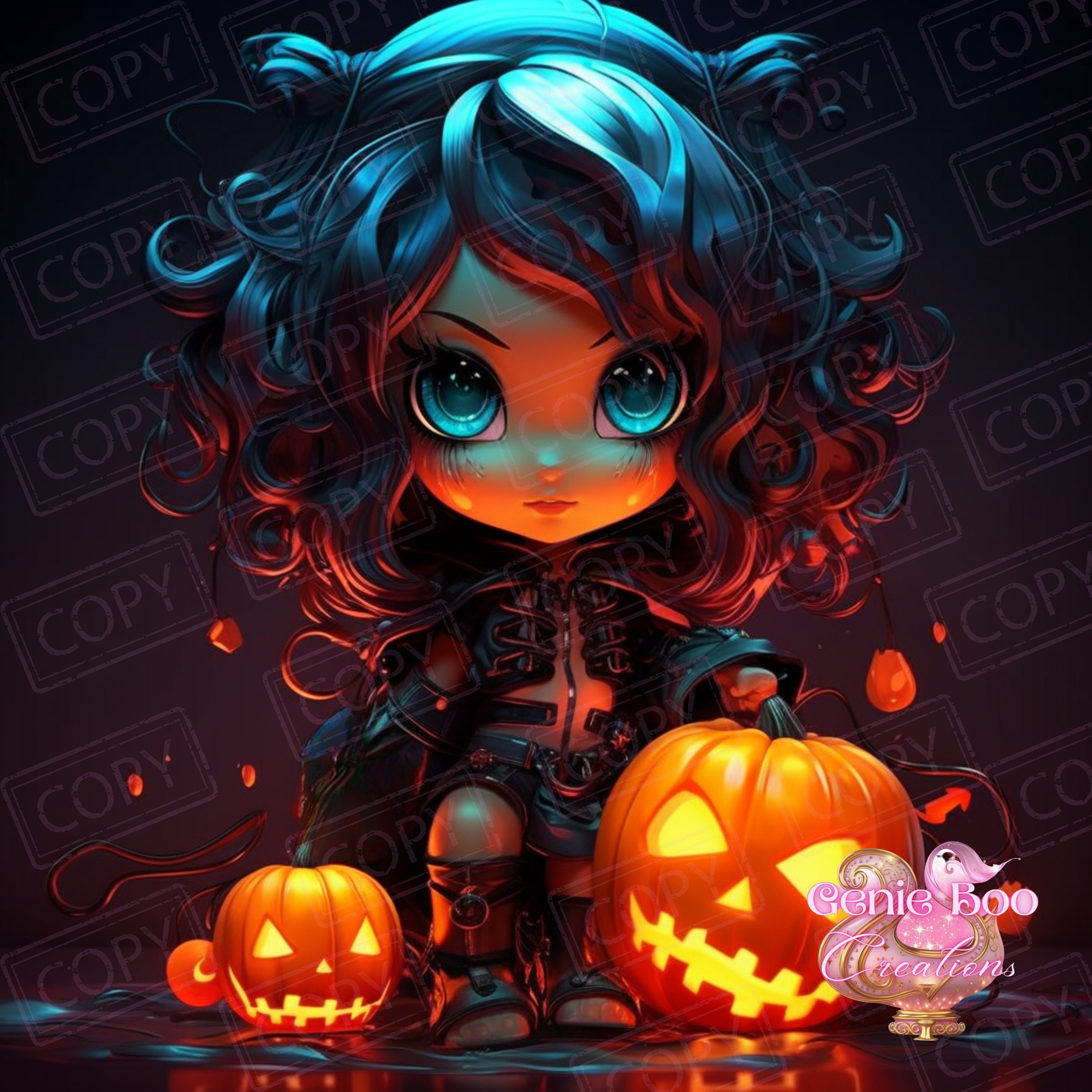 Cute Neon Halloween Chibi Girls PNG Digital Images/sublimation/tshirt ...