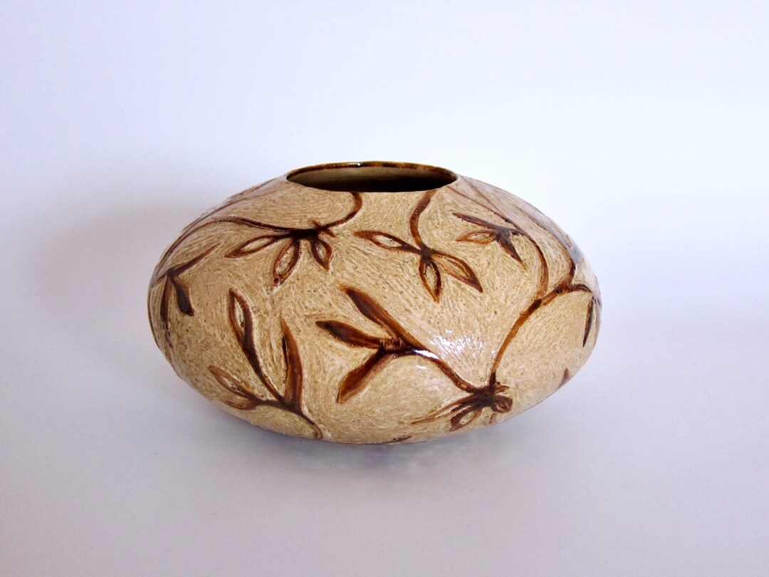 Hand Built Ceramic Sphere Art Vessel | Botanical Relief Texture ...