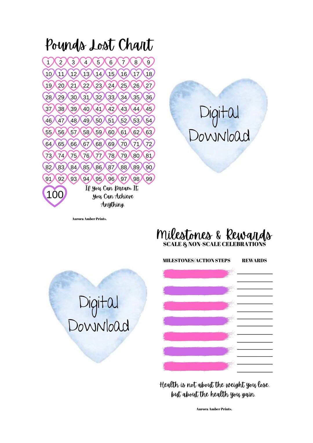 Weight Loss Tracker 100 Lbs or Kg, Weightloss Journal Printable, 100 ...