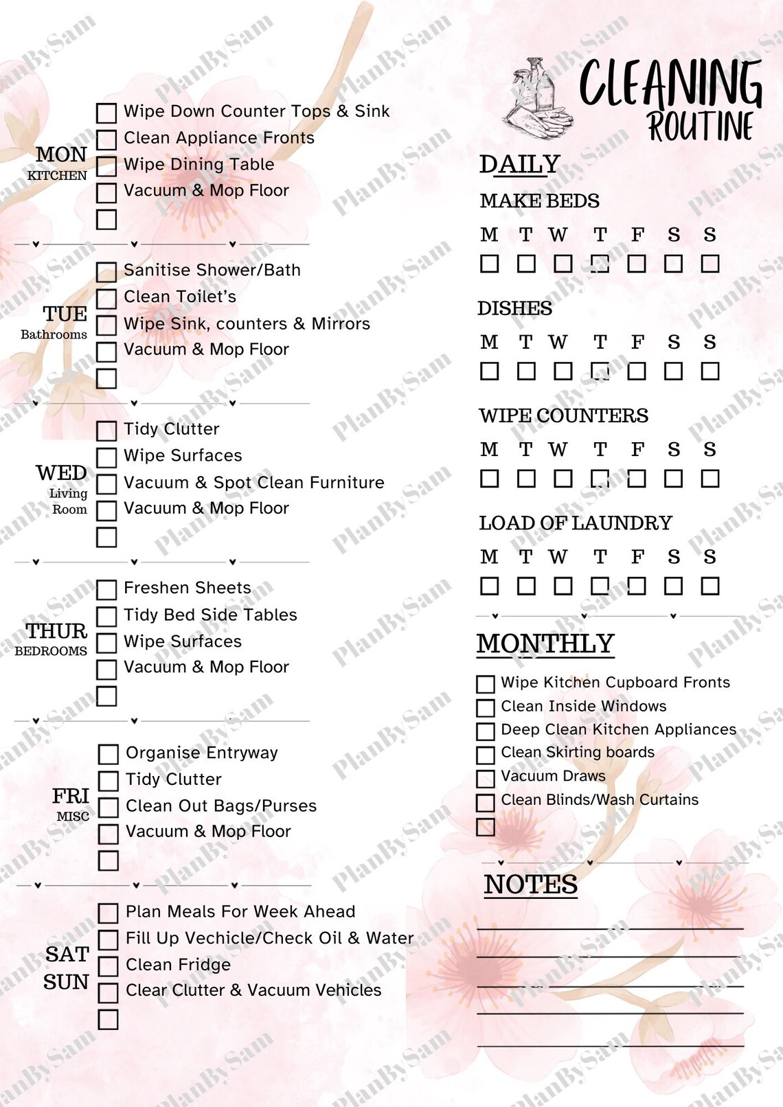 Daily Weekly Monthly Cleaning Checklist Printable, Housekeeping Planner ...