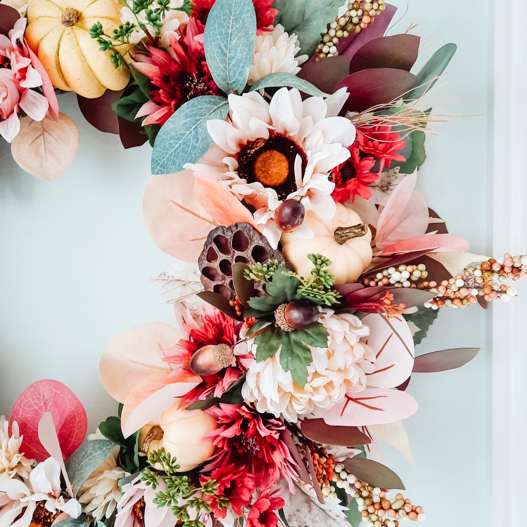 Fall Wreath Front Door Pink Sunflower Wreath - Etsy