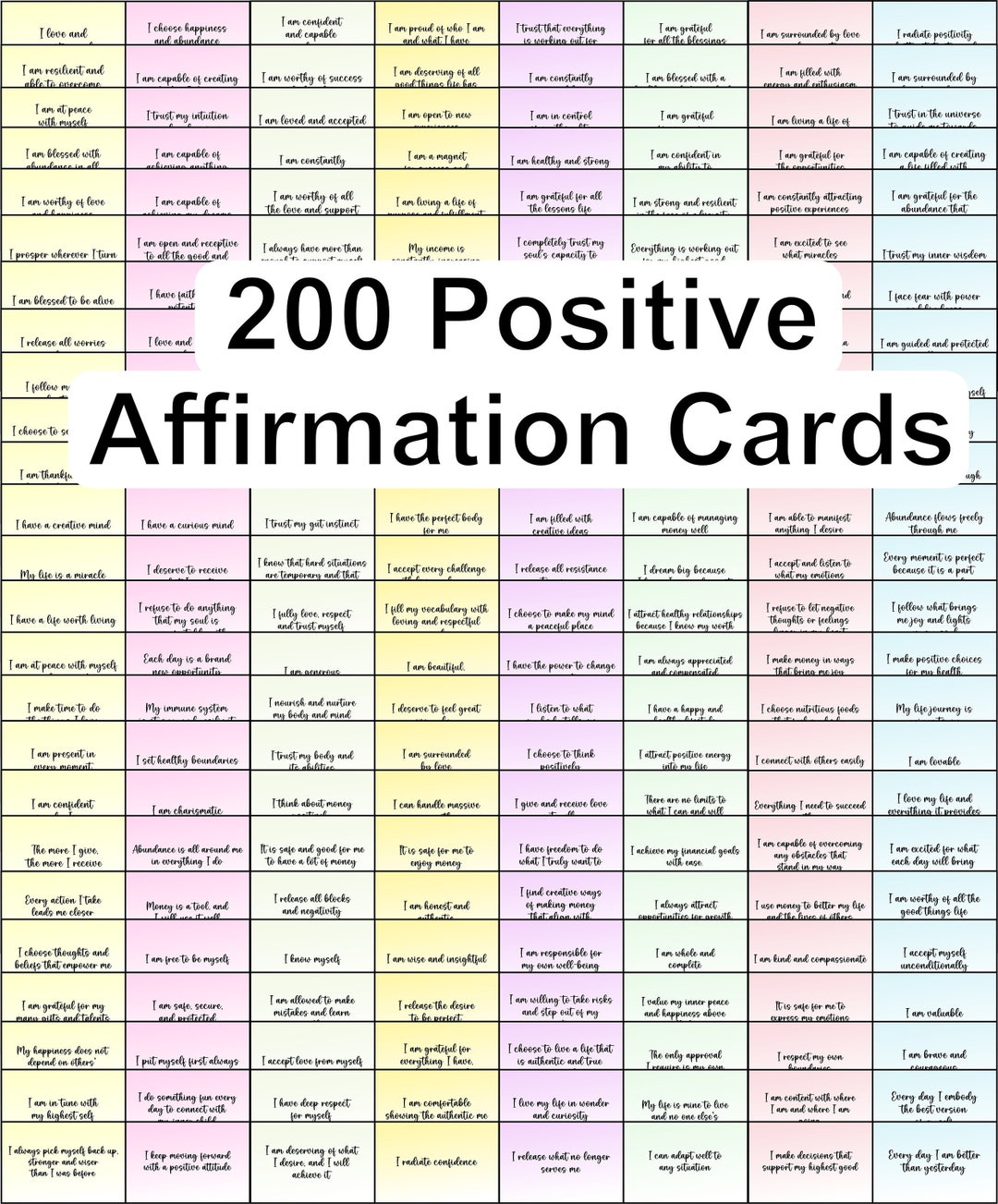 Positive Affirmation 200 Card Pack for Manifesting Health, Self ...
