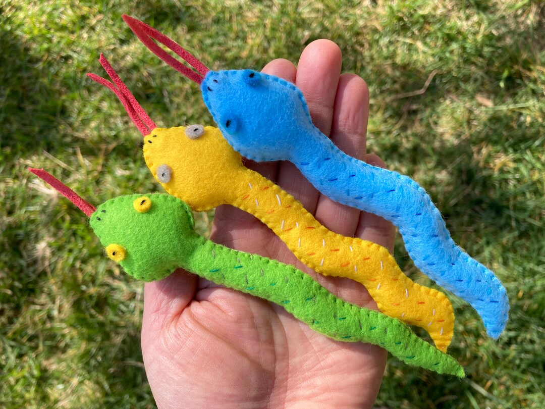 Cute Felt Snakes in Felt Pouch, Three Colorful Snakes, Sleeping Bag ...