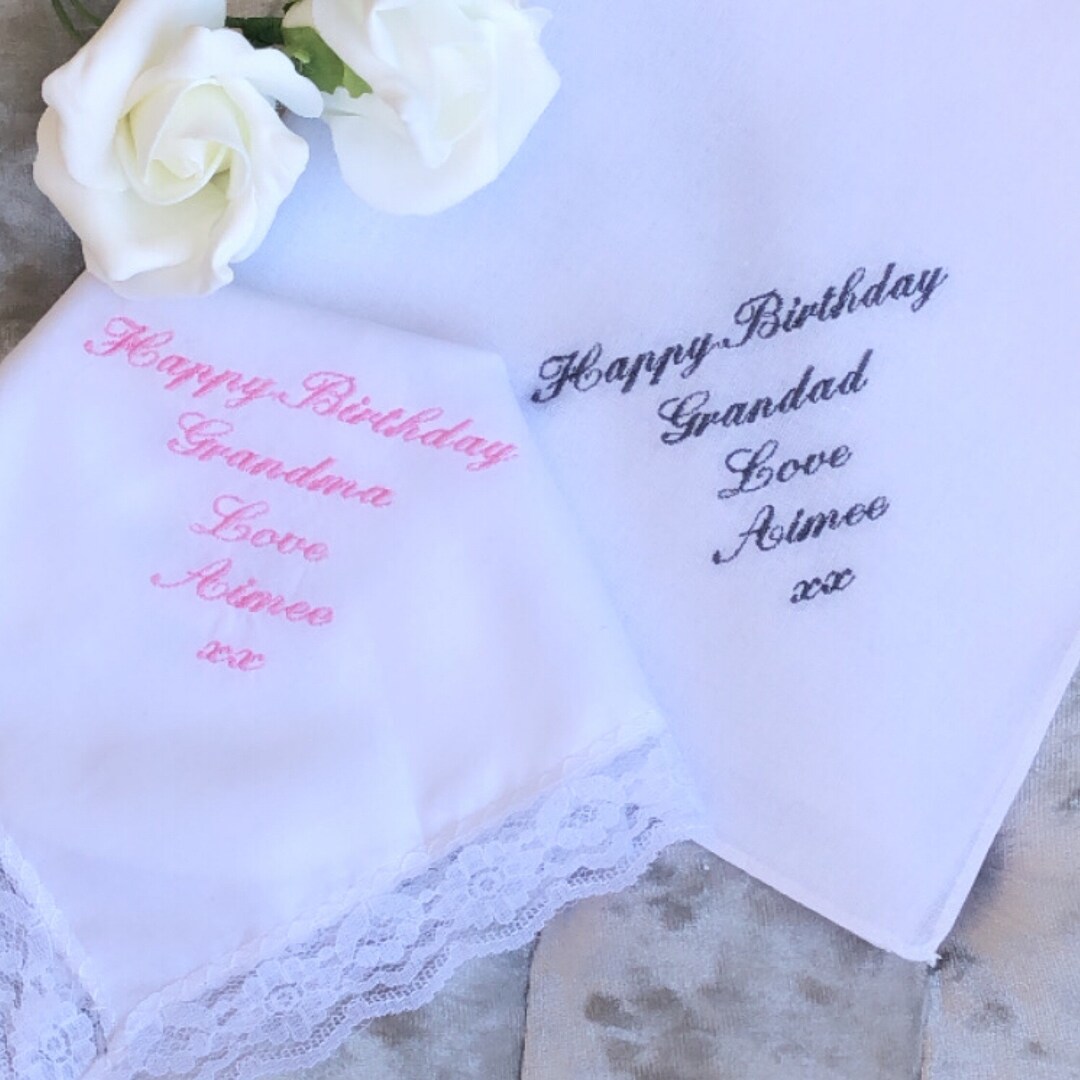 Personalised EMBROIDERED Happy Birthday Handkerchiefs - Handkerchiefs ...