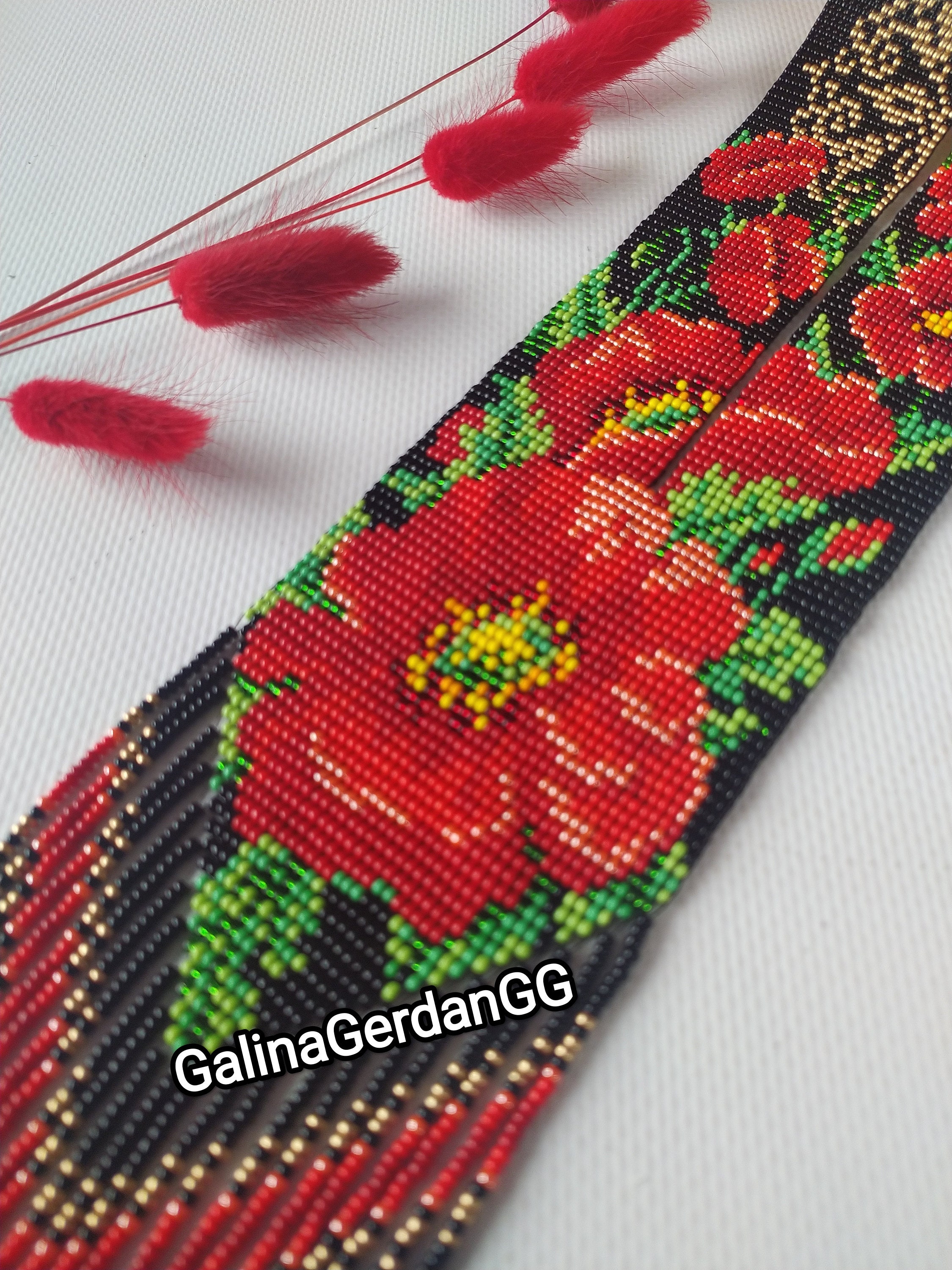 Gerdan Necklace Long Flower Made of Beads Handmade Exquisite - Etsy
