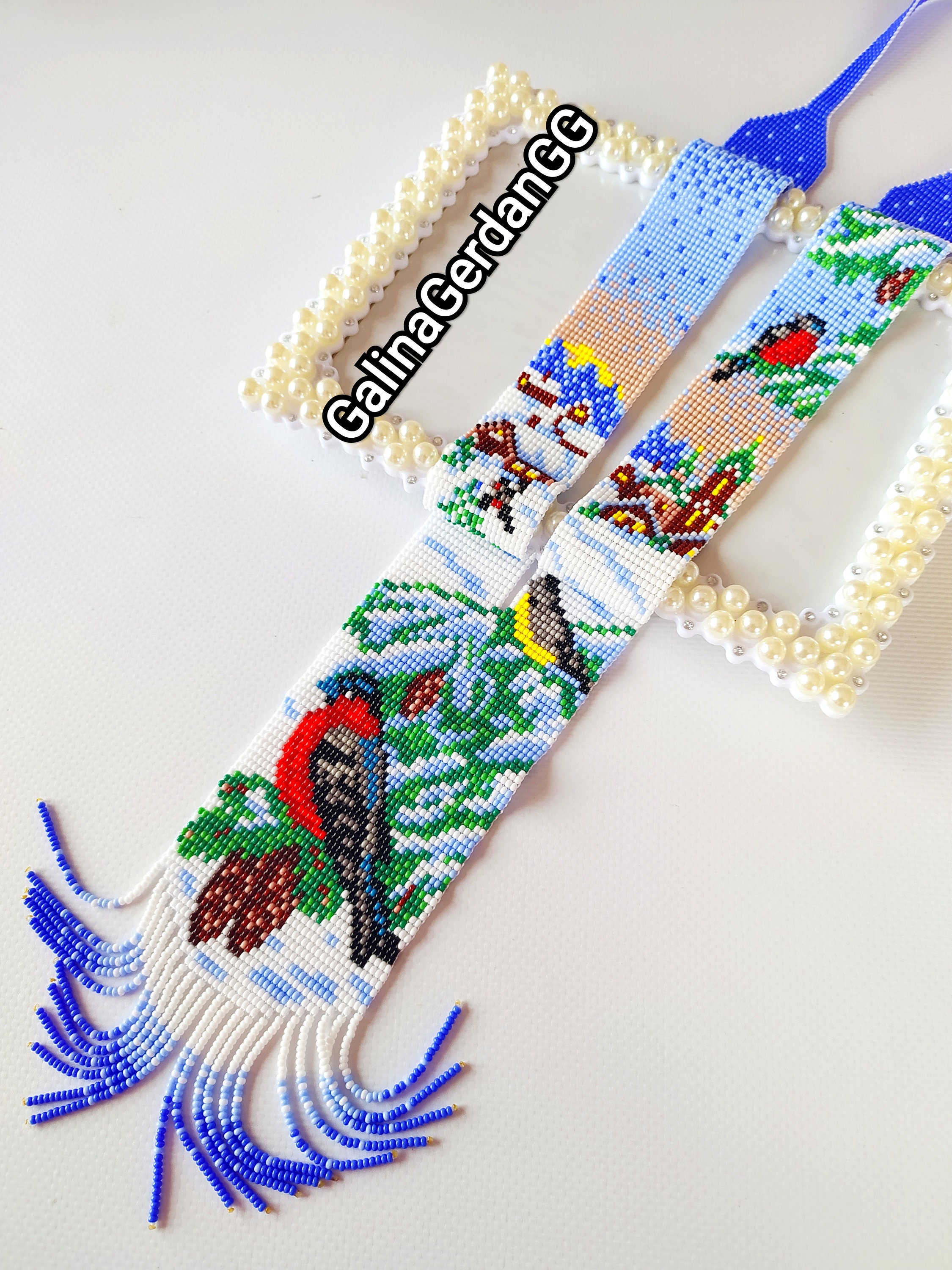 Necklace Long of Beads Handmade Necklace-painting Winter - Etsy