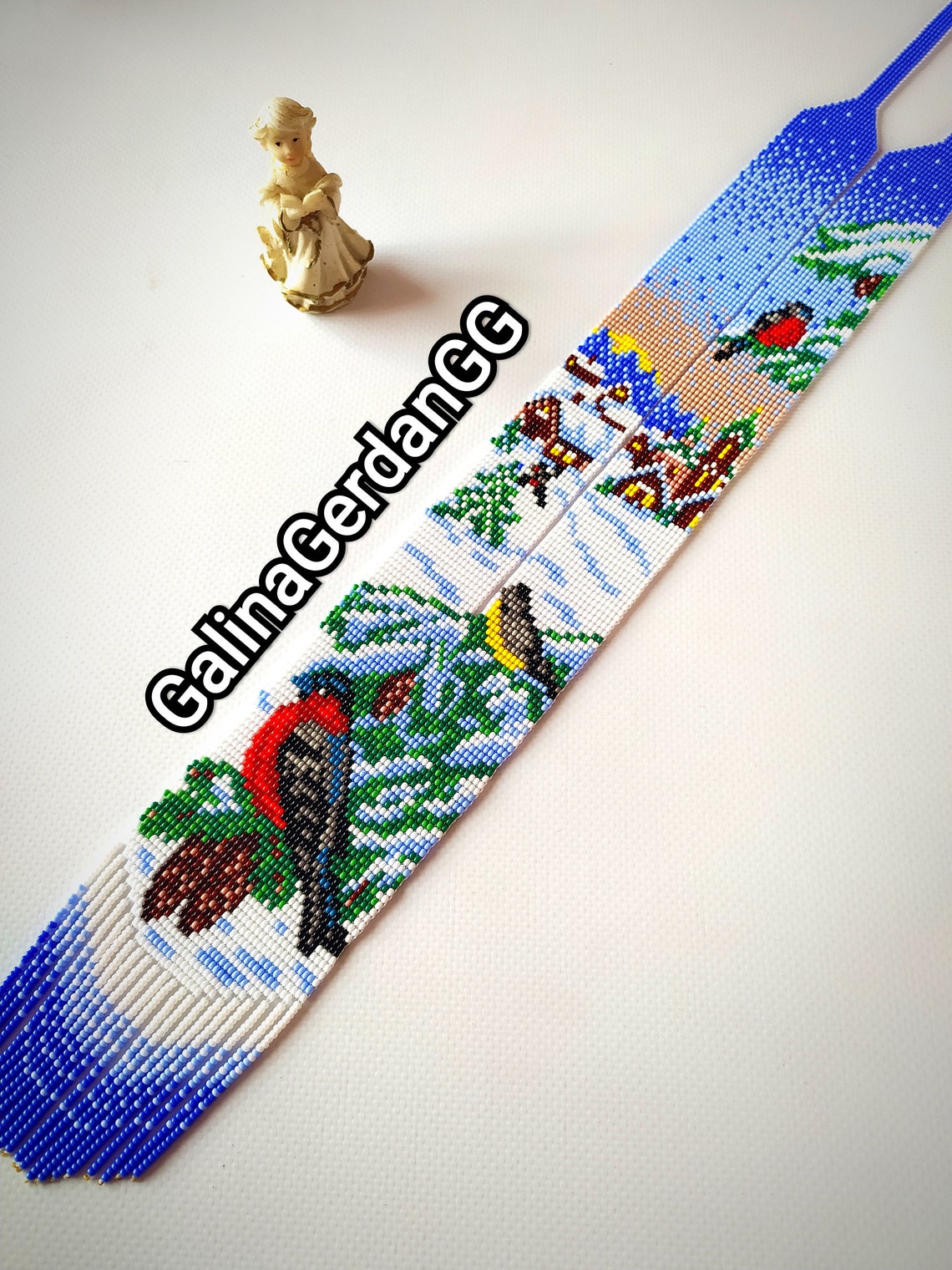 Necklace Long of Beads Handmade Necklace-painting Winter - Etsy