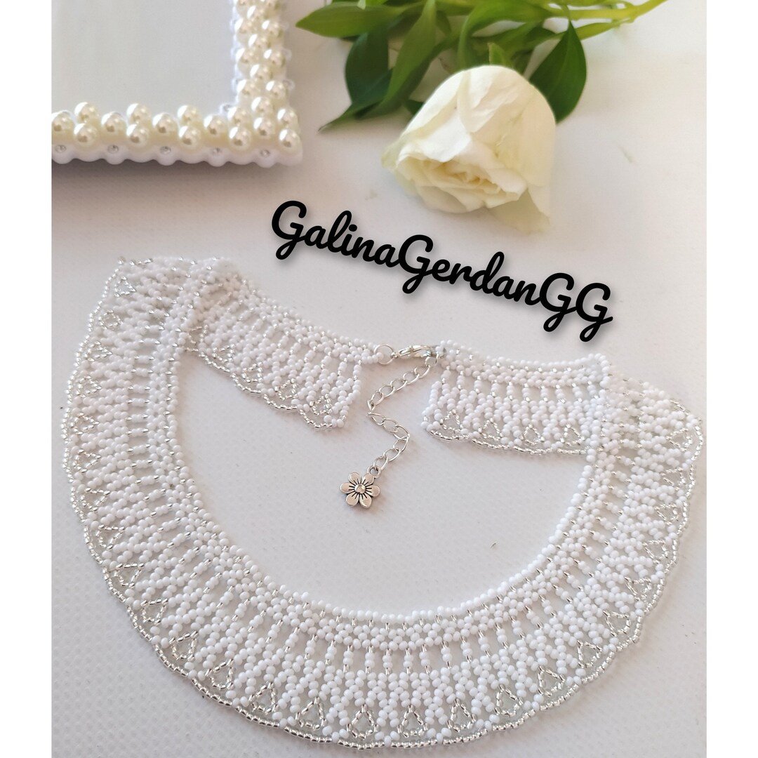 Handmade White Ukrainian Necklace | Traditional Beaded Collar | Elegant ...