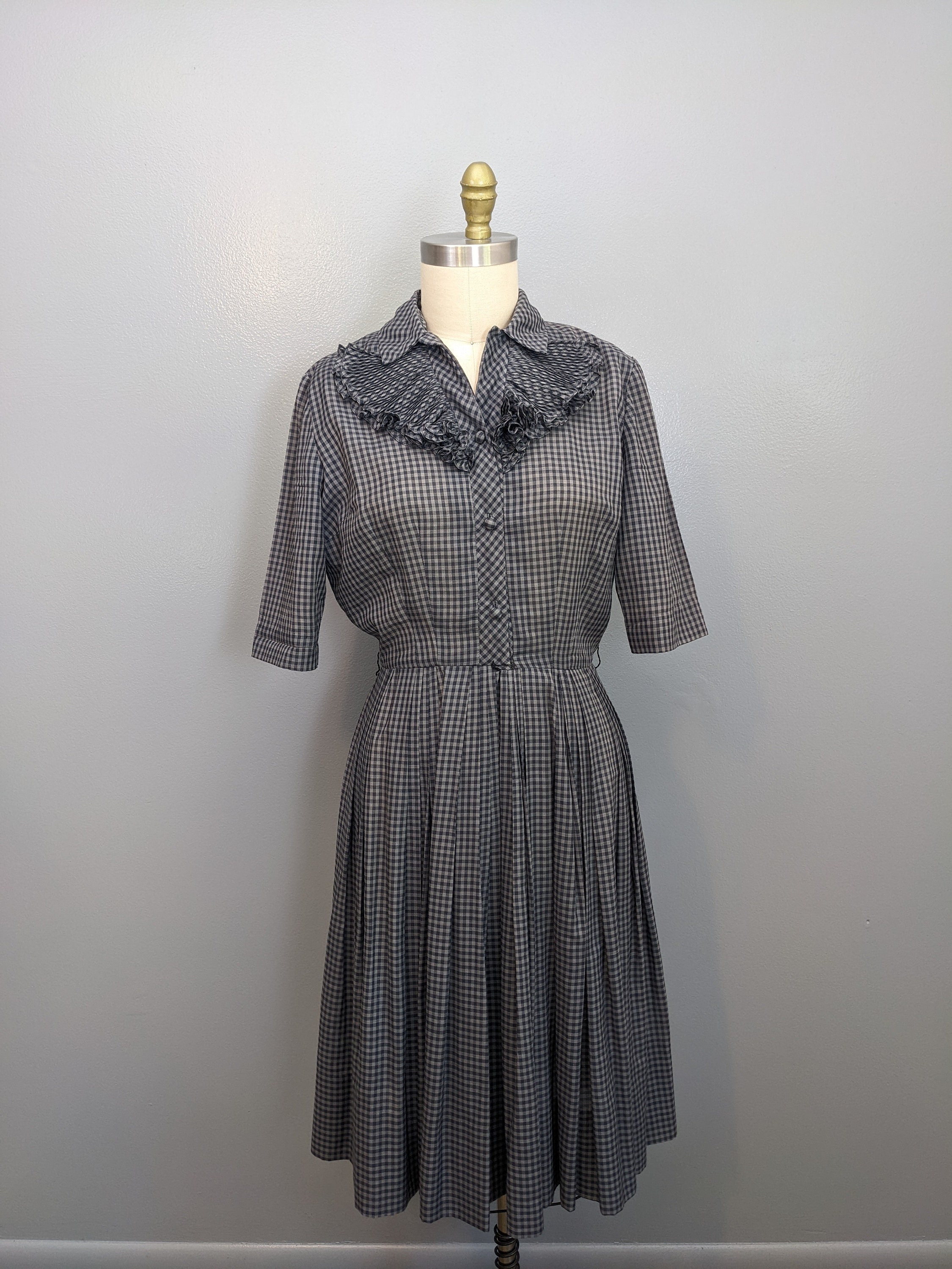 Vintage Gray Gingham 1950's Full Skirt Cotton Sheer Miss O'brien Summer Dress - Etsy