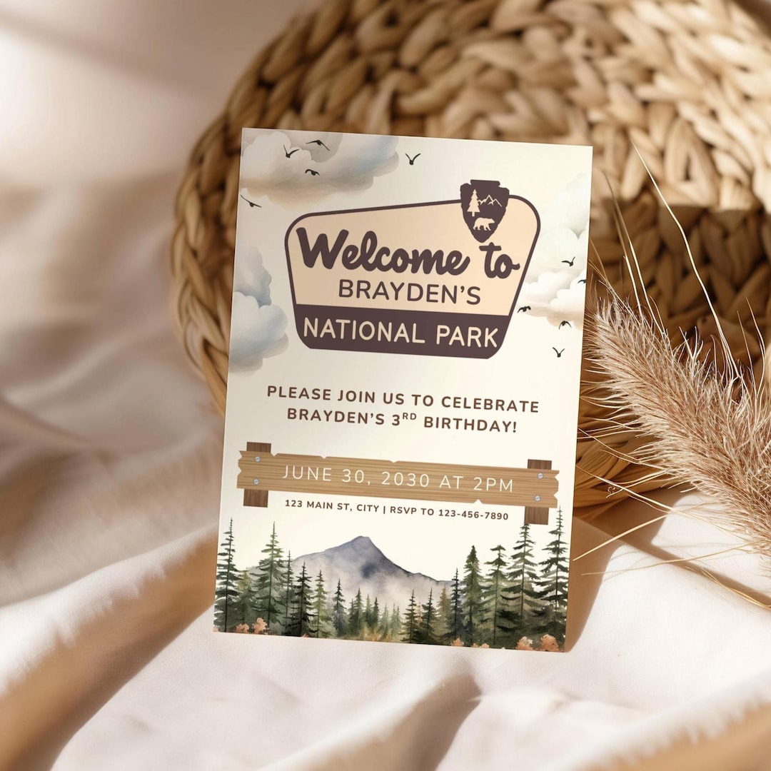 National Park Birthday Invitation, Camping Adventure Invitation ...