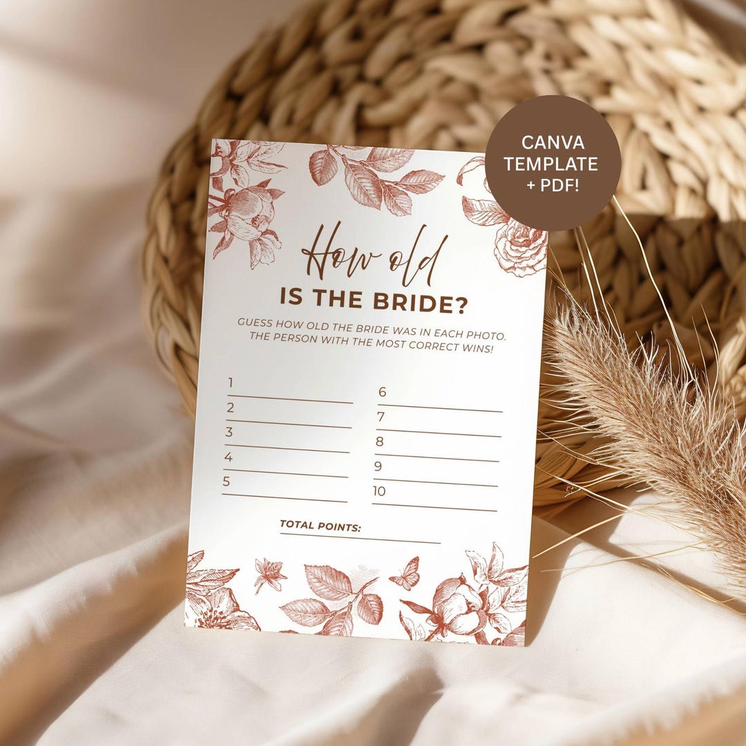 Rustic Floral Bridal Shower Game: Guess the Bride's Age (printable PDF ...