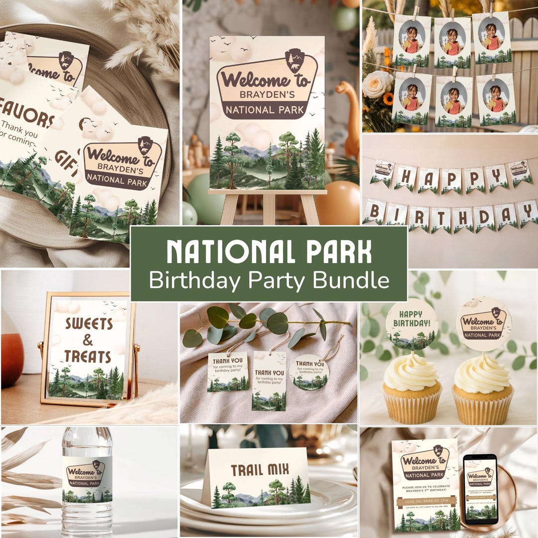 National Park Birthday Bundle: Wilderness Camping Party Invitation ...