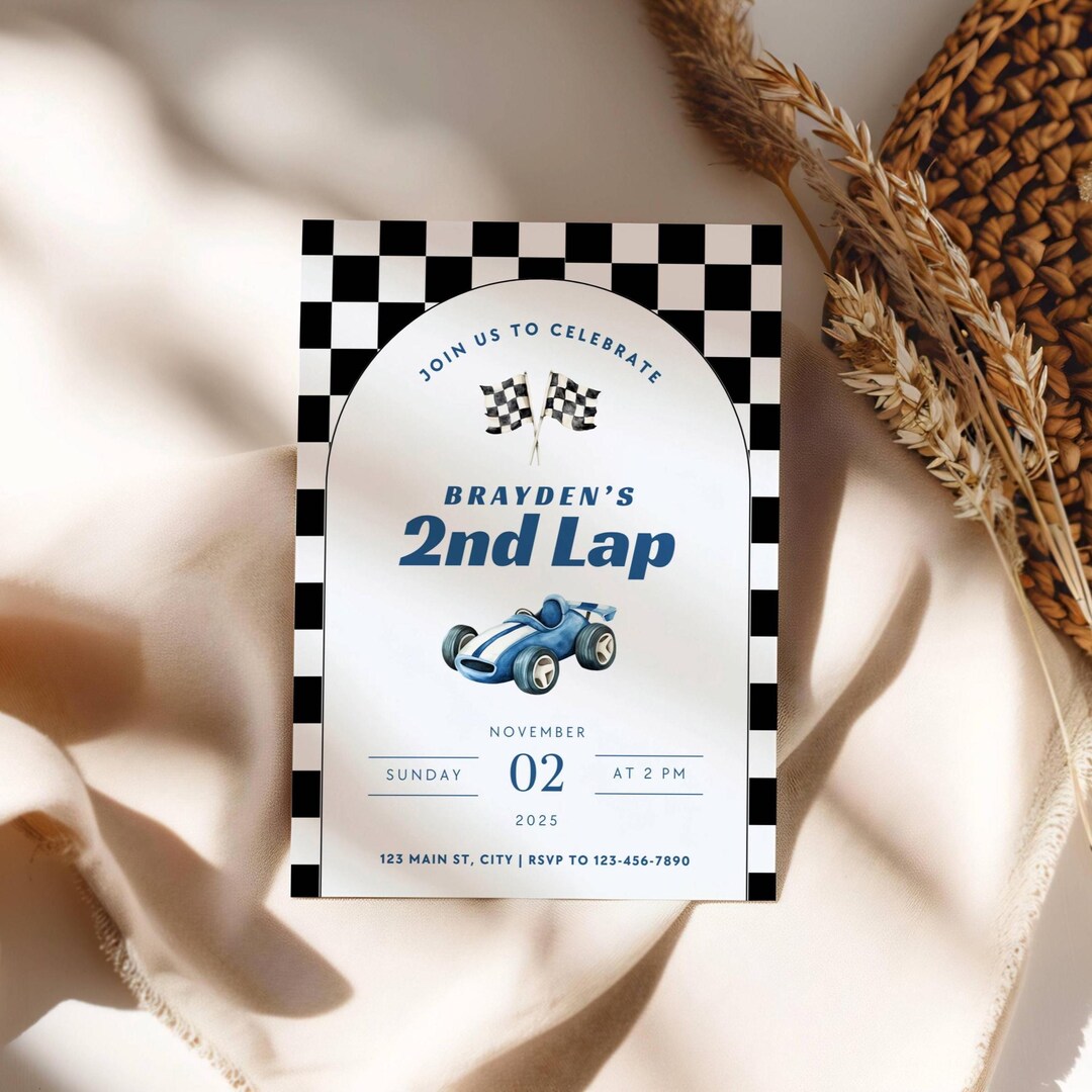 2nd Lap Birthday Invitation, Race Car 2nd Birthday Invite Template ...