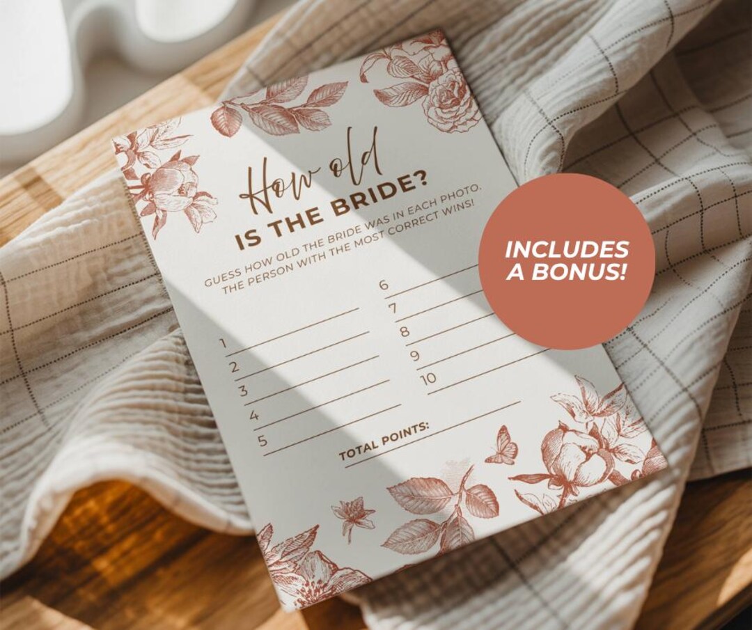 Rustic How Old Was the Bride Game | Bridal Shower Game Printable ...