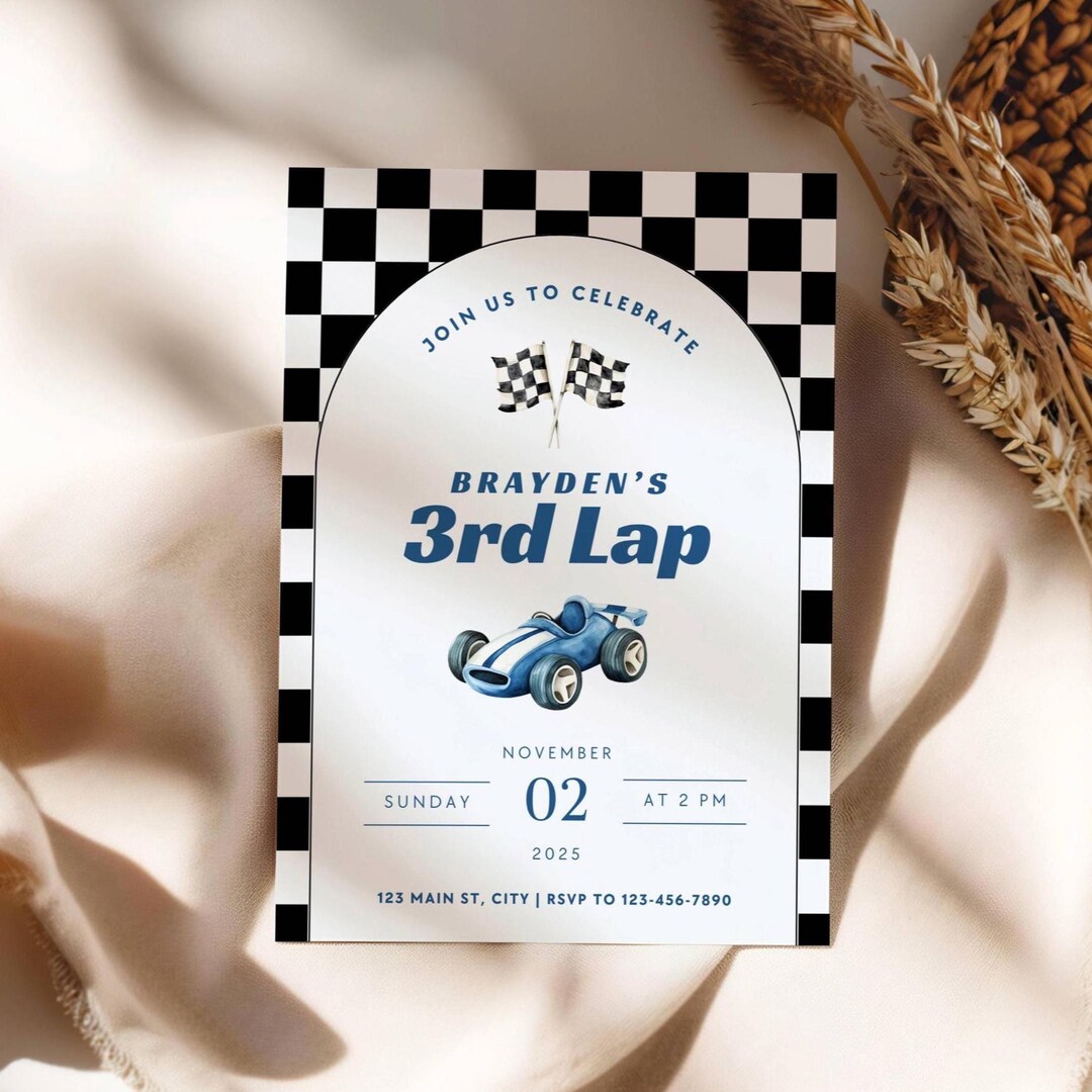 3rd Lap Birthday Invitation, Racecar 3rd Birthday Invite Template ...