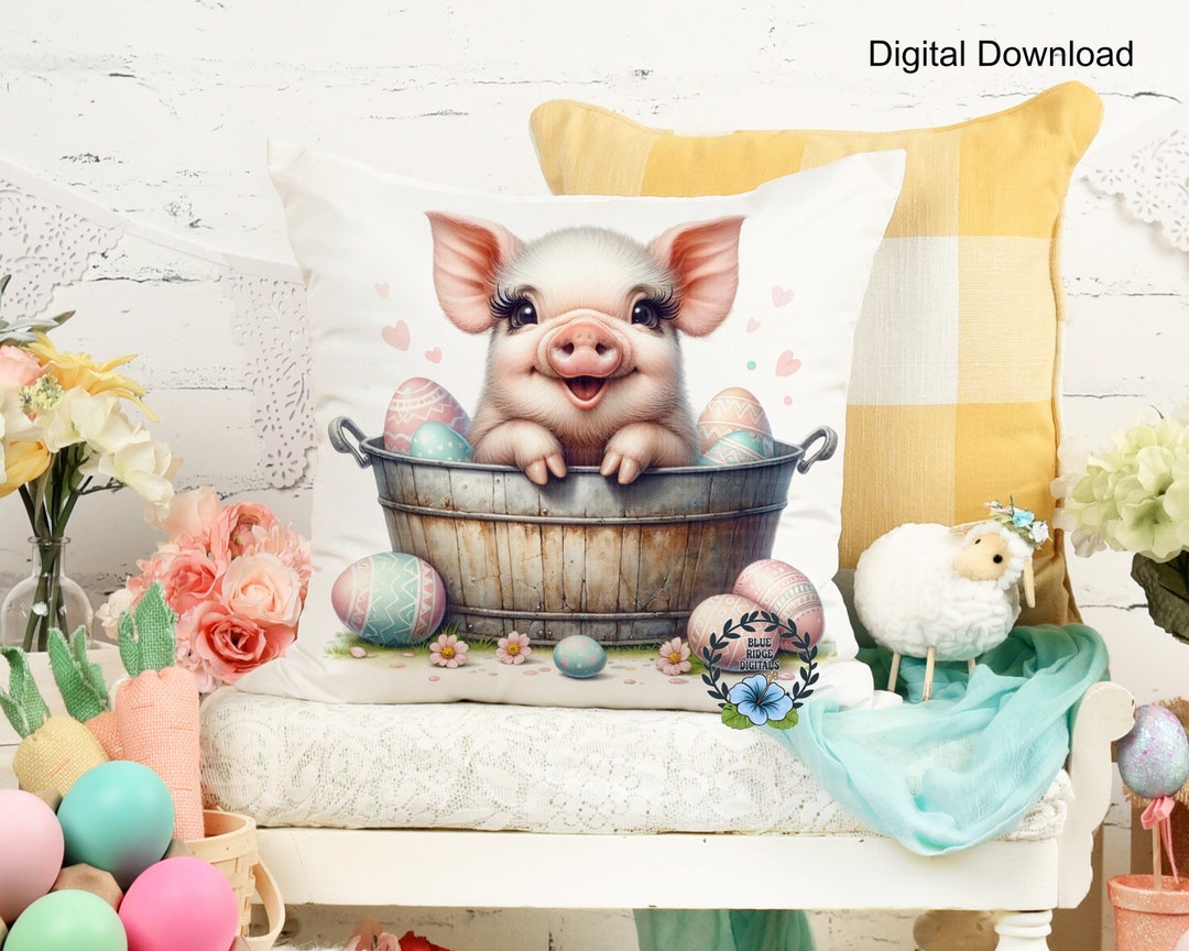Easter Pig in Washtub, Sublimation Designs, Farm Animal Easter PNG for ...
