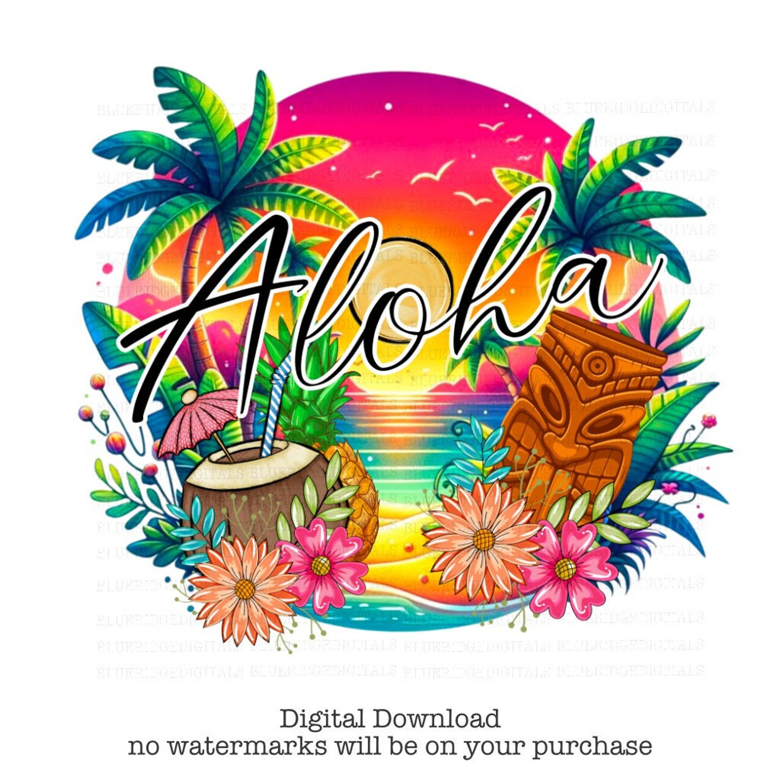 Aloha Png Tropical Beach Sunset Sublimation Design, Vacation Clipart ...