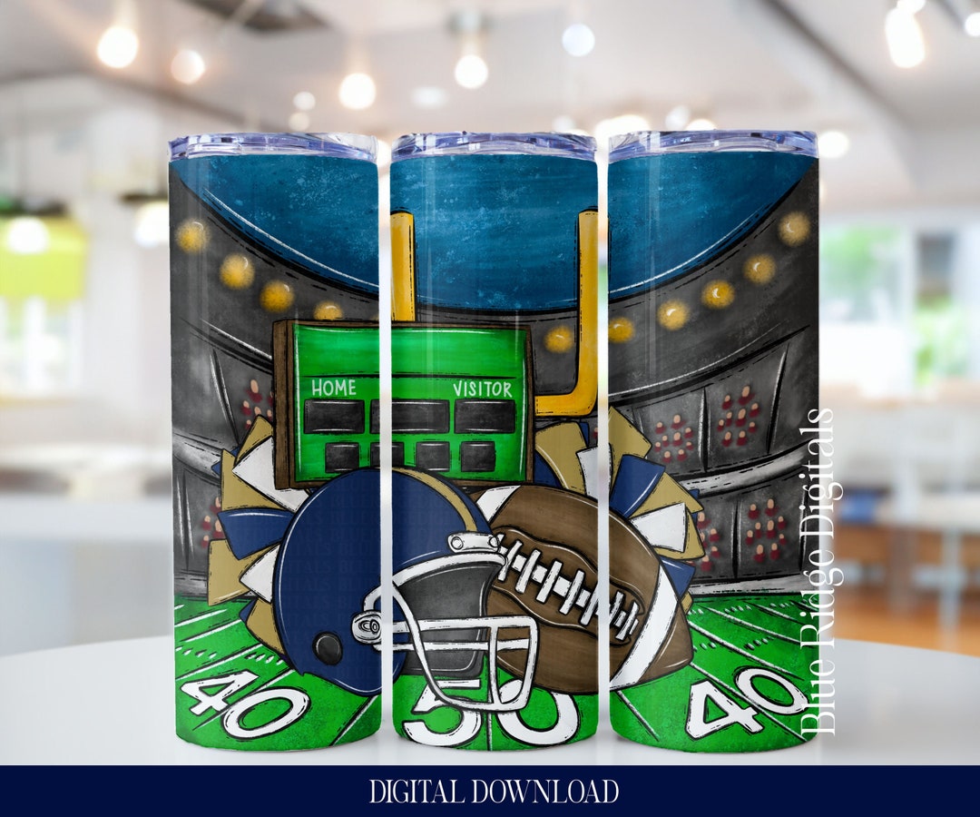 Football 20 Oz Skinny Tumbler Design Sublimation Design Navy Gold Team ...