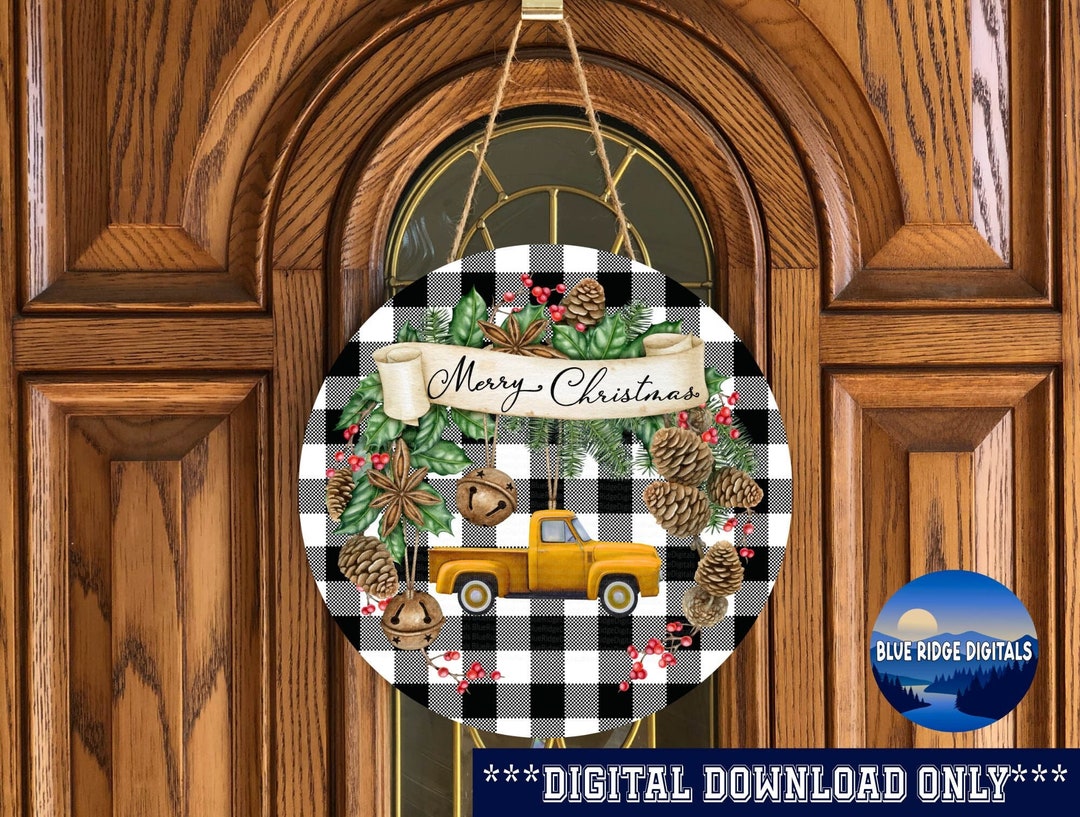 Christmas Round Door Sign Sublimation Design Door Wreath - Etsy