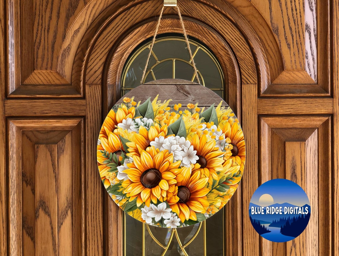 Sunflower Round Door Sign, Sublimation Design, Door Wreath Sign, Door ...