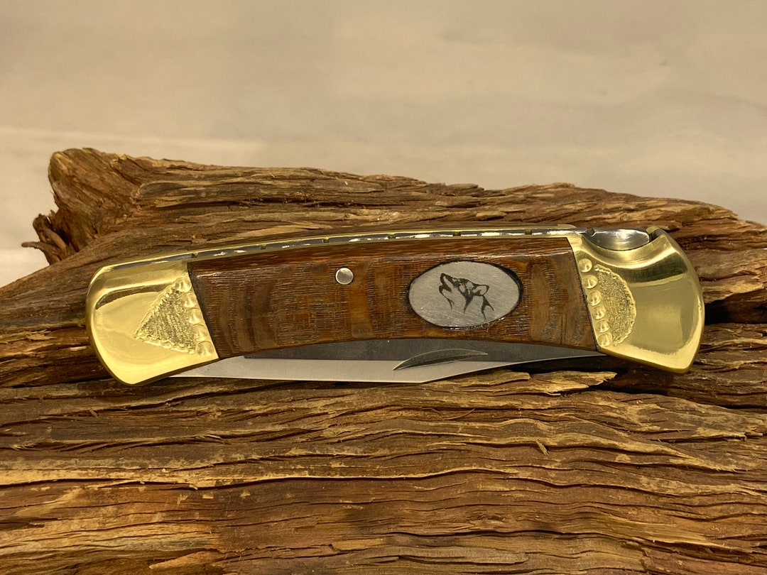 Custom Buck Hunter 110 Lockback Knife With Custom Leopard Wood With ...
