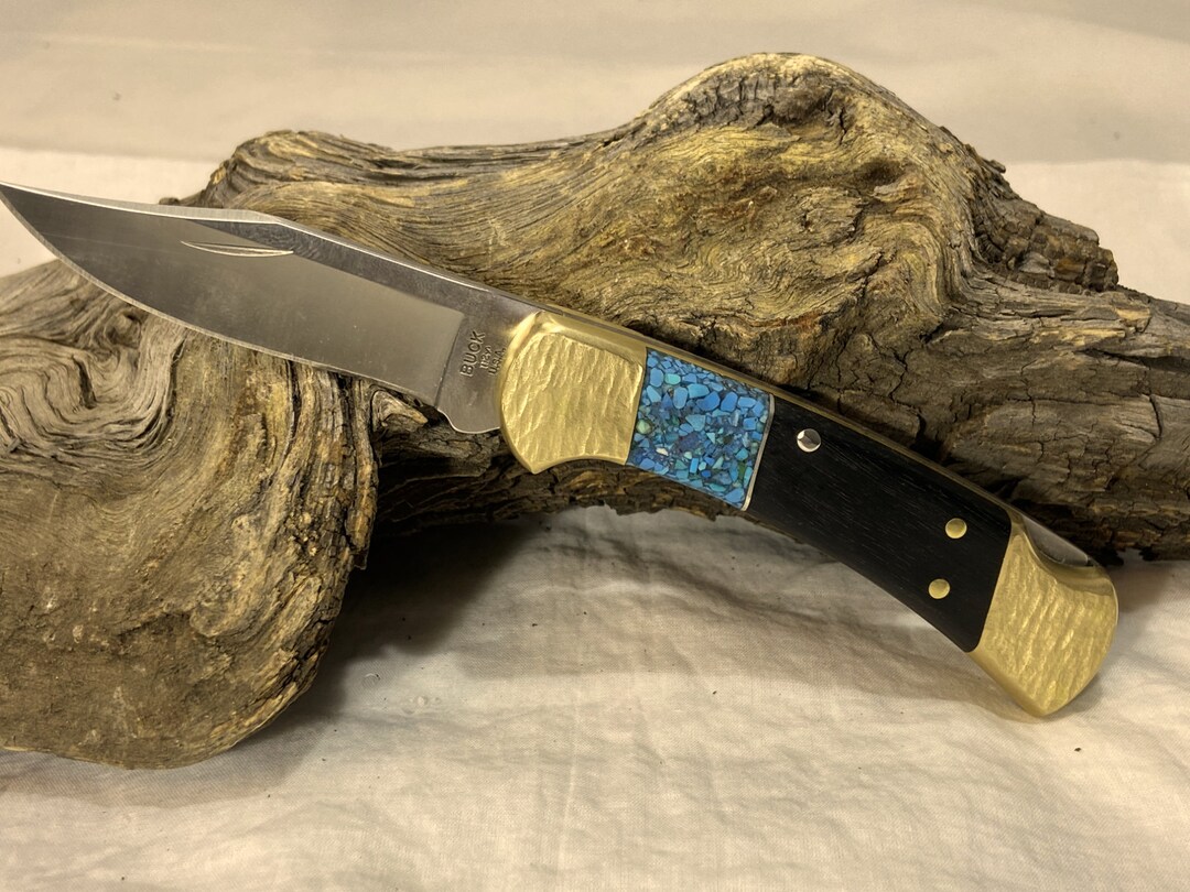Custom Buck Ranger 112 Lockback Knife With Custom Blue Turquoise and ...