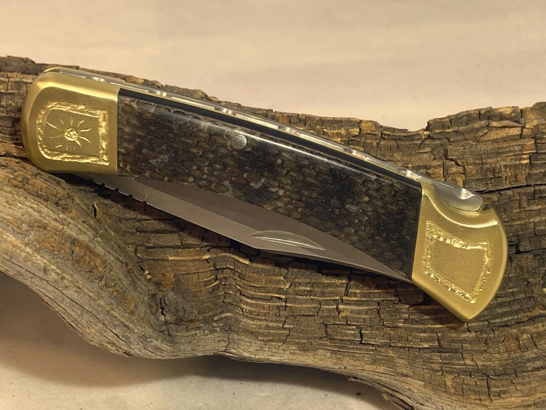 Custom Buck 110 Lockback Knife: Rattlesnake Skin Scales, Engraved ...