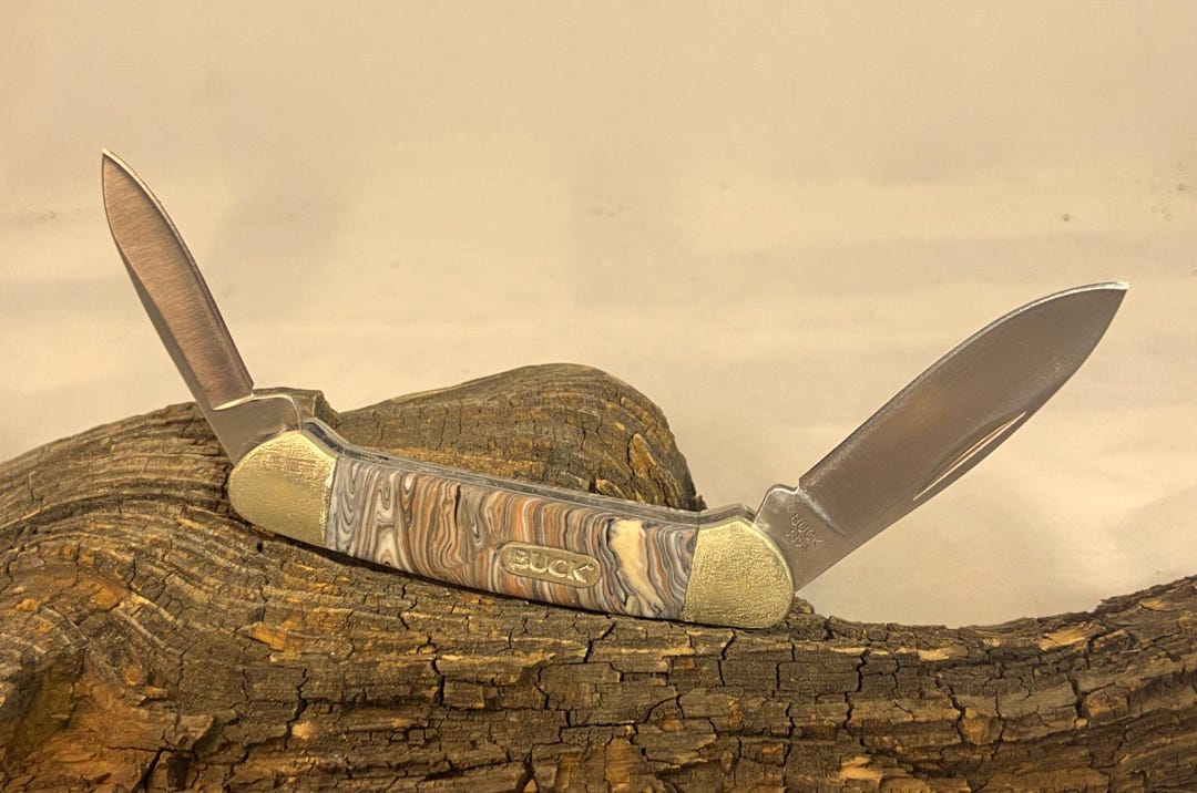 Customized Buck Canoe Pocket Knife Model 389 Custom Trustone Scales and ...