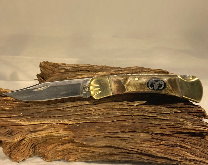 Custom Buck Hunter 110 Lockback Knife With Custom Ram Hone Scales, Ram ...