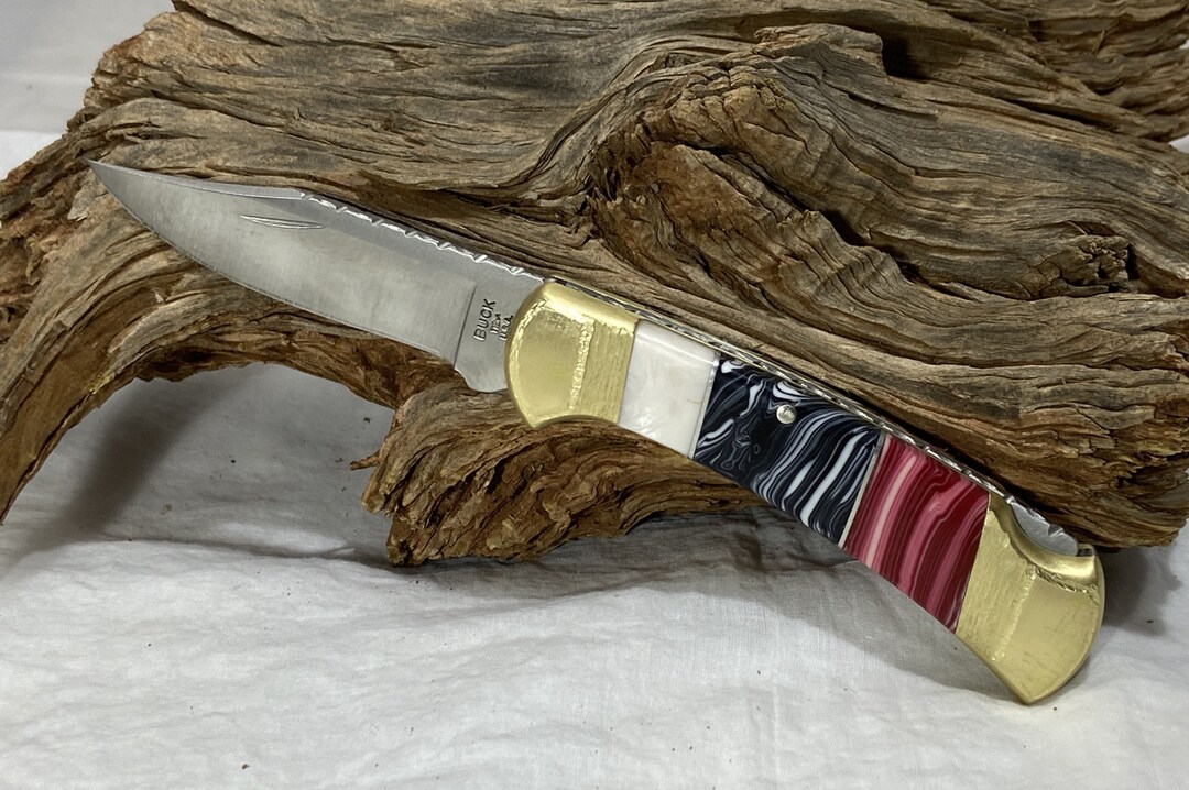 Custom Buck Ranger 112 Lockback Knife With Custom White Mop/obsidian ...