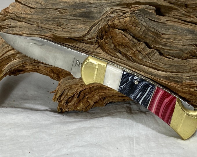 Custom Buck Ranger 112 Lockback Knife With Custom White Mop/obsidian ...