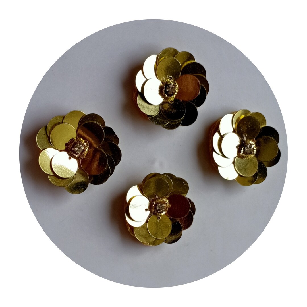 6 Gold Sequin Flower Gold Flower Applique Flower Patch With - Etsy
