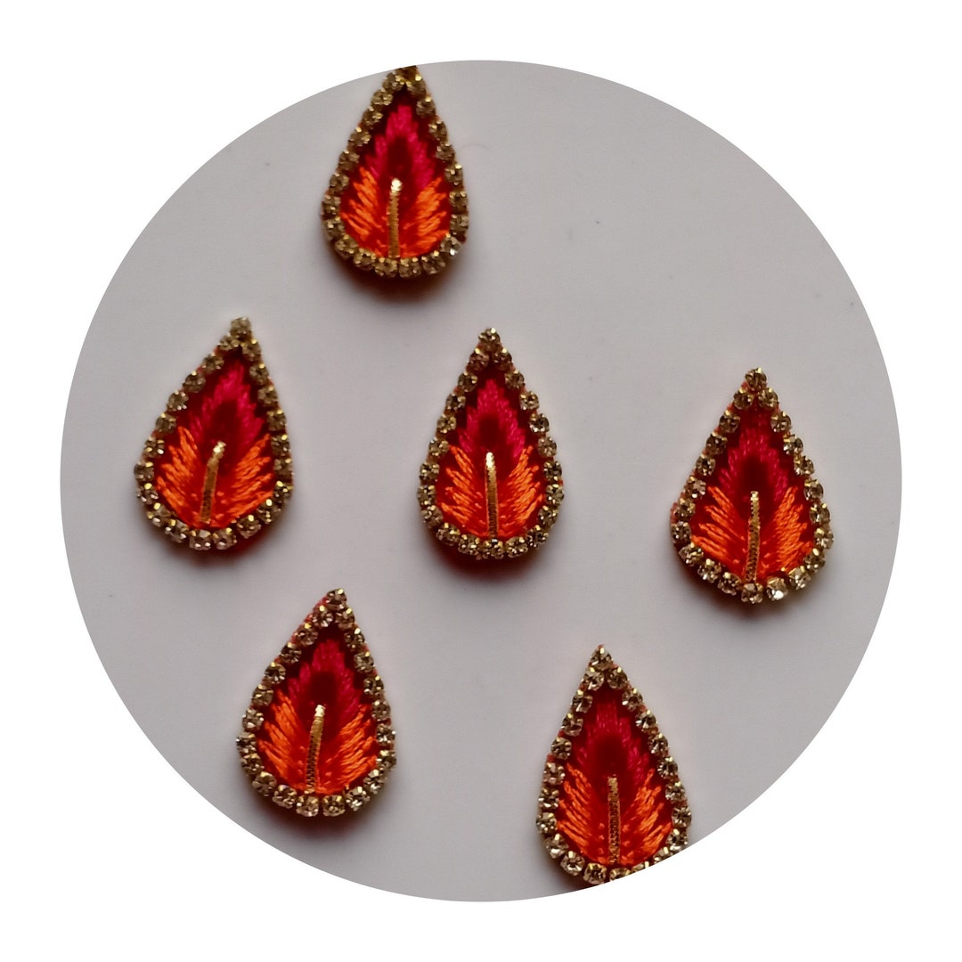 Red and Orange Tear Drop Applique Gold Rhinestone Chain Appliques Tear ...