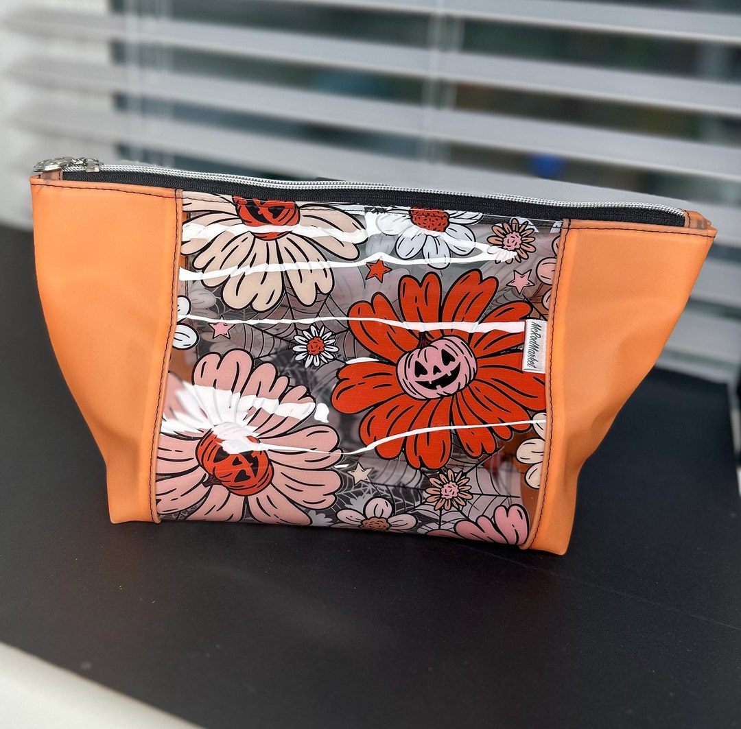 Clear Peek A Boo Beauty Bag-jack O Lantern Floral Cosmetic Bag-spooky ...