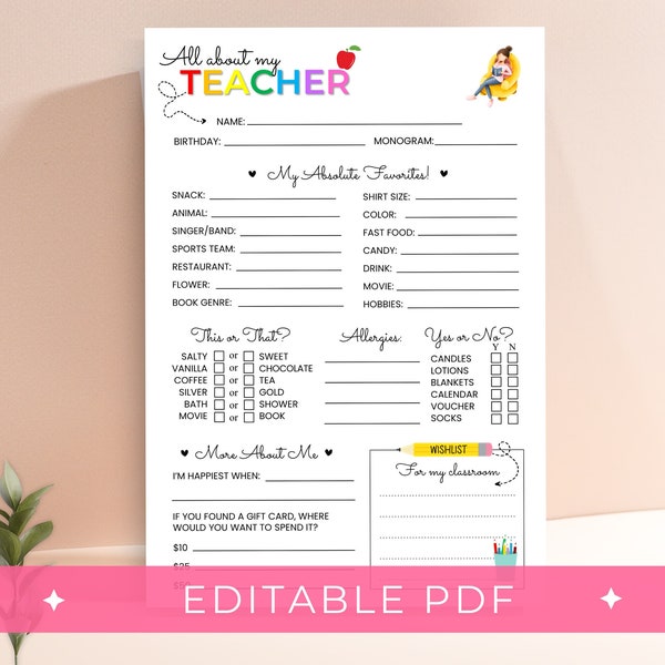 All About Me Survey - Etsy