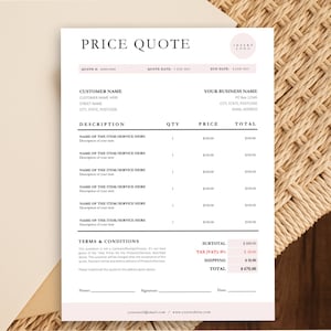 Price Quotation Template, Job Estimate Form, Editable Quotation ...
