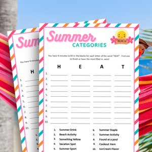 Summer Scattergories Game, Summer Party Game, Summer Word Game, Fun ...