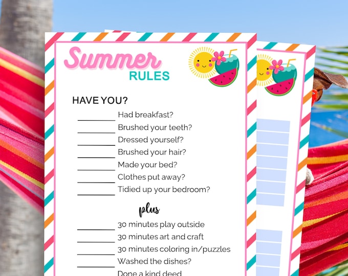 Editable Summer Rules for Kids, Printable Summer Rules, Daily Routine ...